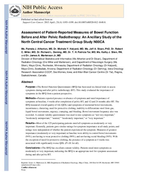 Pdf Assessment Of Patient Reported Measures Of Bowel Function Before And After Pelvic
