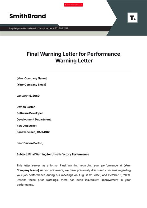 Warning Letter Template For Poor Performance Ukg Teacher