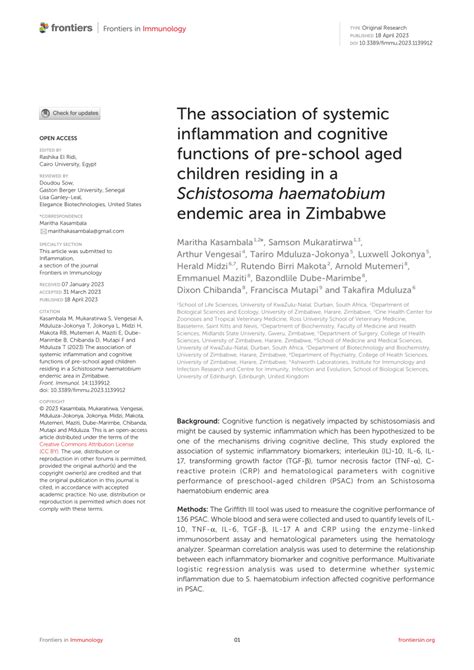 Pdf The Association Of Systemic Inflammation And Cognitive Functions