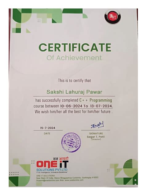 Completed C Certification With Oneit Solutions Sakshi Pawar Posted