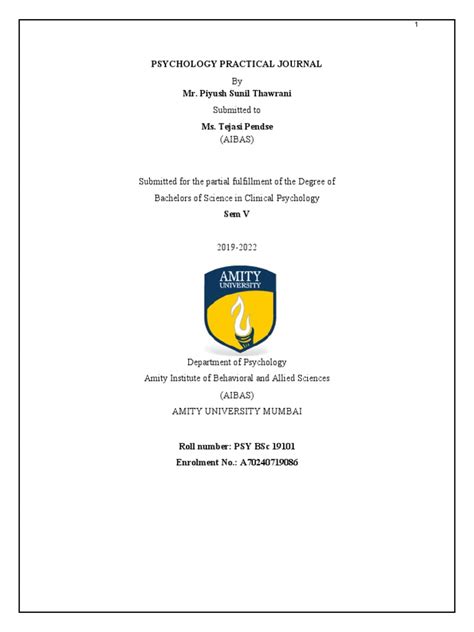 Psychology Practical Journal Piyush Thawrani Sem 5 Pdf