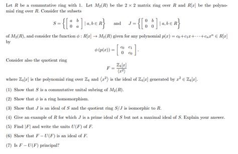 solved let r be a commutative ring with 1 let m2 r be the