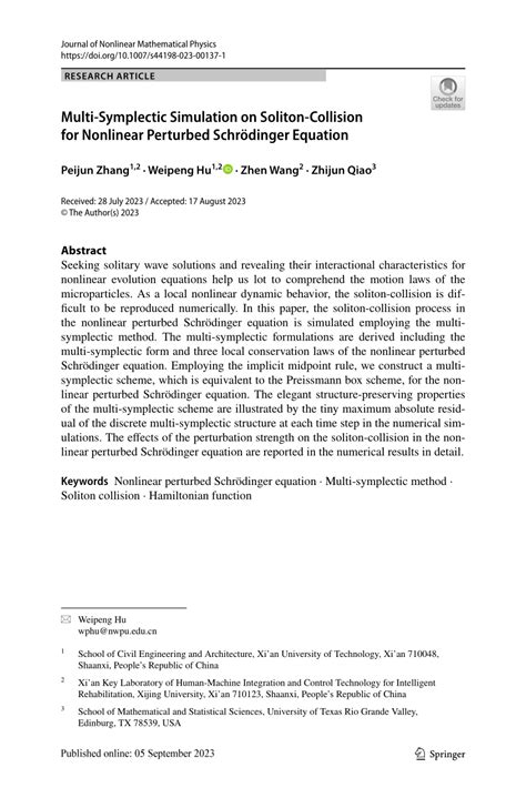 Pdf Multi Symplectic Simulation On Soliton Collision For Nonlinear Perturbed Schrödinger Equation
