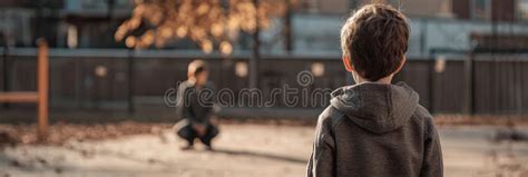 Two Young Boys Playing Outside In The Afternoon Sunlight One Boy Is
