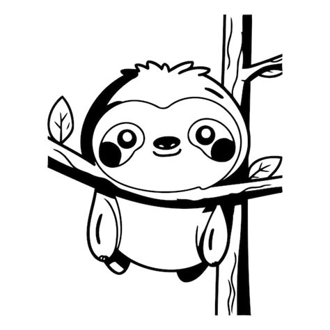 Cute Cartoon Sloth On A Tree Branch Vector Illustration Premium AI Generated Vector