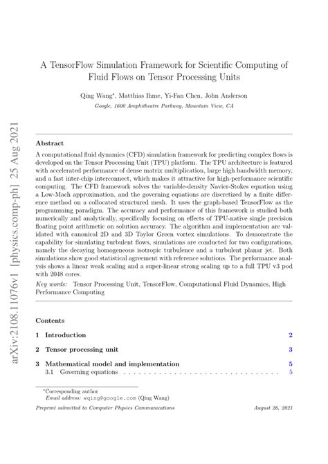 Pdf A Tensorflow Simulation Framework For Scientific Computing Of Fluid Flows On Tensor