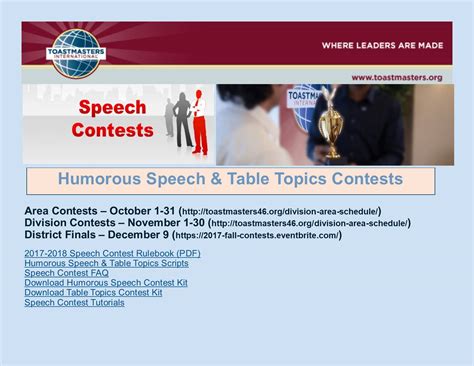 Scripts For Humorous Speech And Toastmasters District 46 Facebook