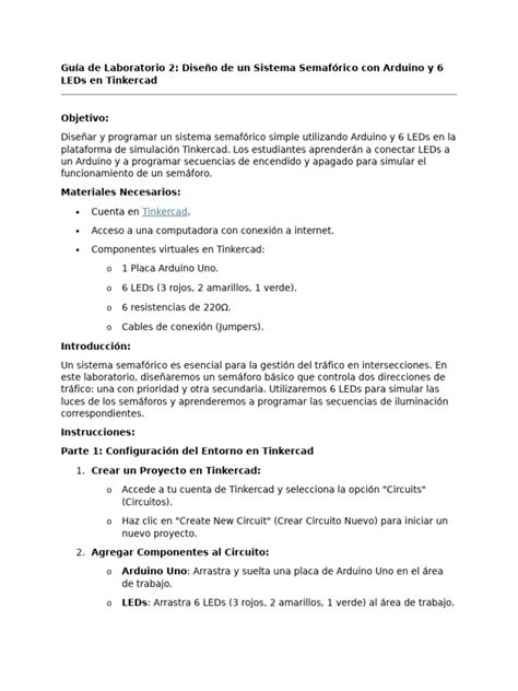Laboratorio 2 Diseño De Un Sistema Semafórico Con Arduino Y 6 Leds En