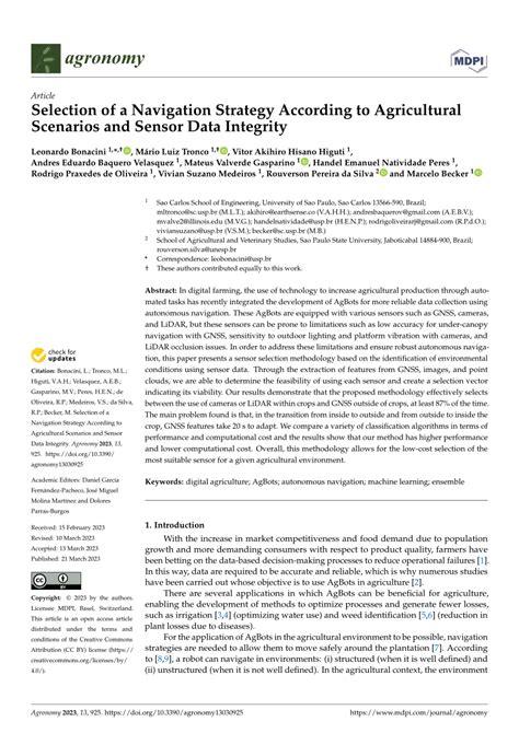 PDF Selection Of A Navigation Strategy According To Agricultural Scenarios And Sensor Data
