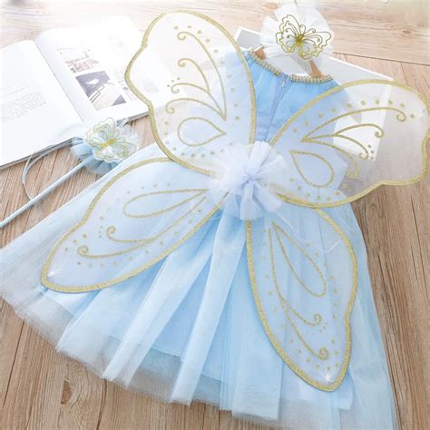 아기 소녀 드레스 날개 나비 요정 코스프레 의상 어린이 소녀 드레스 파티 생일 크리스마스 어린이 의류 신제품