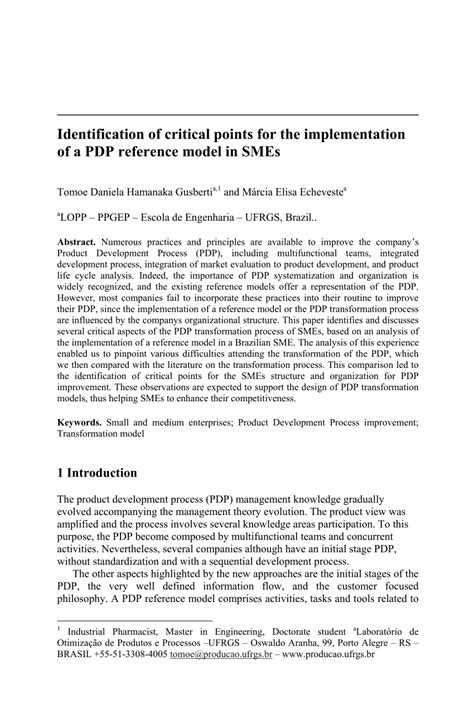 Pdf Identification Of Critical Points For The Implementation Of A Pdp Reference Model In Smes