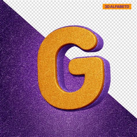 주황색과 보라색 반짝이 텍스처가 있는 3d 알파벳 문자 G 무료 Psd 파일
