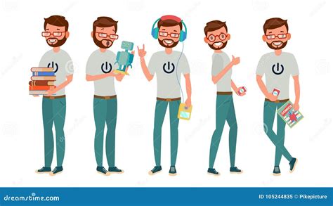 geek character vector man classic geek nerd isolated on white