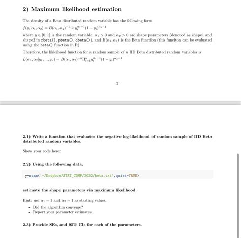 2 Maximum Likelihood Estimation The Density Of A