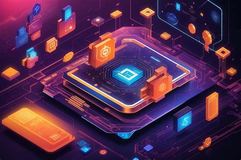 Premium Ai Image Blockchain Technology Isometric Concept Computer Farm Mining Cryptocurrency