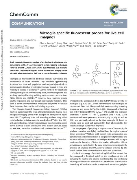 Pdf Microglia Specific Fluorescent Probes For Live Cell Imaging