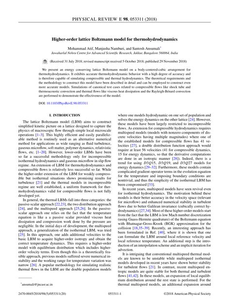Pdf Higher Order Lattice Boltzmann Model For Thermohydrodynamics