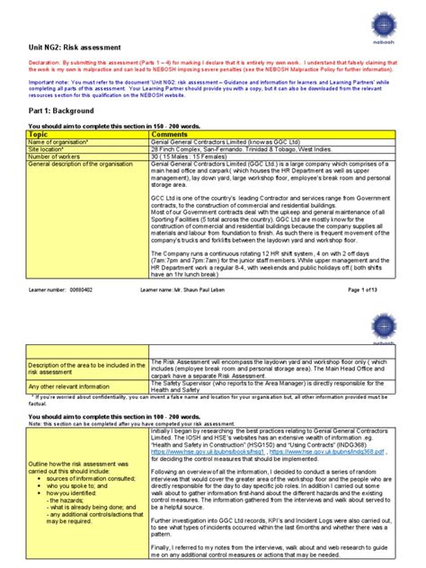 Unit Ng2 Risk Assessment Pdf