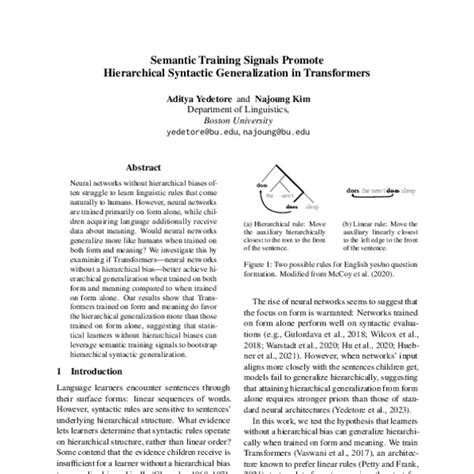 Semantic Training Signals Promote Hierarchical Syntactic Generalization