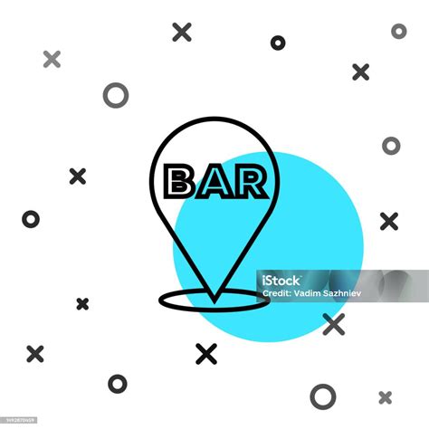 검은색 선 알코올 또는 맥주 바 위치 아이콘은 흰색 배경에 분리되어 있습니다 음주 펍 클럽 바의 상징 무작위 동적 셰이프 벡터 검은색에 대한 스톡 벡터 아트 및 기타 이미지