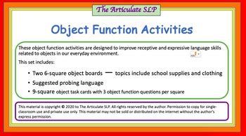 Object Function Receptive And Expressive Language Activities By Articulate SLP