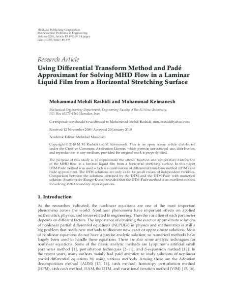 Pdf Using Differential Transform Method And Padé Approximant For