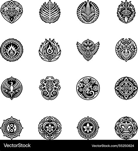 Set Of Glyph Style Polynesian Culture Symbol Icons