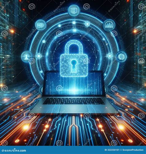 Futuristic Cybersecurity Concept With Digital Lock And Laptop Stock Image Image Of Safety