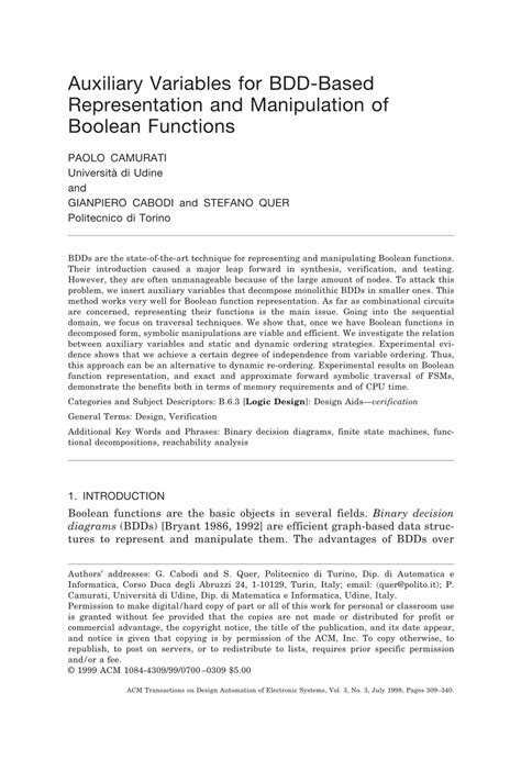 Pdf Auxiliary Variables For Bdd Based Representation And Manipulation