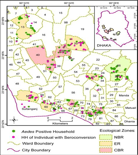 Spatial Distribution Of Aedes Positive Households 2012 Monsoon And Download Scientific