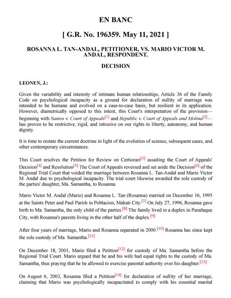 Andal V Andal En Banc G No 196359 May 11 2021 Rosanna L Tan