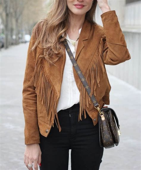 Brown Real Suede Leather Fringe Jacket For Women Bison Jackets