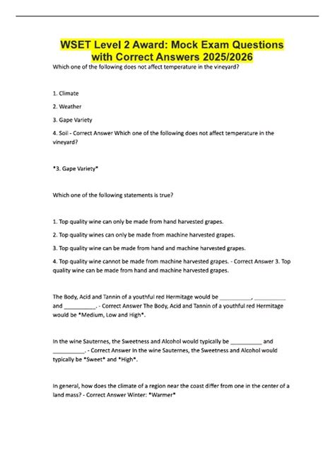 WSET Level Award Mock Exam Questions With Correct Answers WSET Level Stuvia US