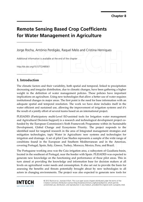Pdf Remote Sensing Based Crop Coefficients For Water Management In