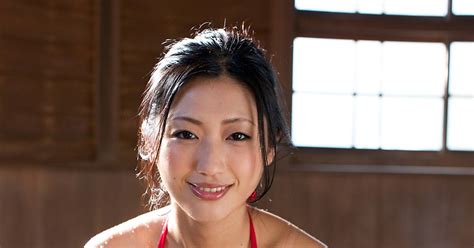 Mitsu Dan Japanese Gravure Idol Sexy Red Swimsuit Playing Water In Bath Room Fashion Photoshoot