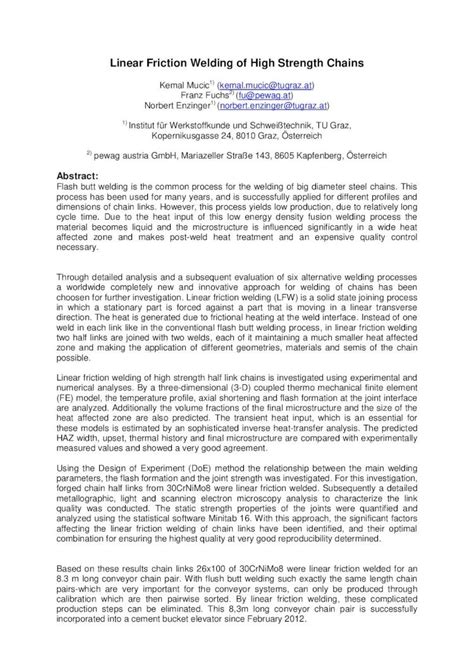 Pdf Linear Friction Welding Of High Strength Chainslinear Friction