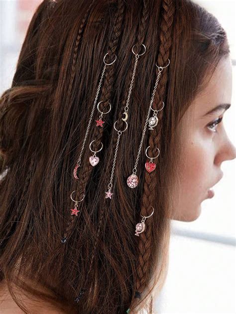 14pcs Pink Gold Hair Beads Accessories For Braids Planet Moon Stars