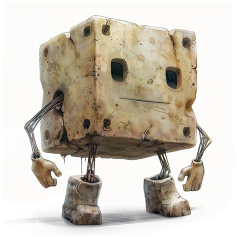 Premium Photo A Robot Made Of Bricks Has A Face Drawn On It
