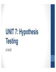 UNIT HYPOTHESIS TESTING Z TEST Pdf UNIT Hypothesis Testing Z Test Test Of Hypothesis For