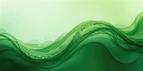 Abstract Green Wave Background With Flowing Lines And Water Droplets