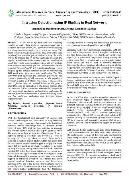 Irjet Intrusion Detection Using Ip Binding In Real Network Pdf