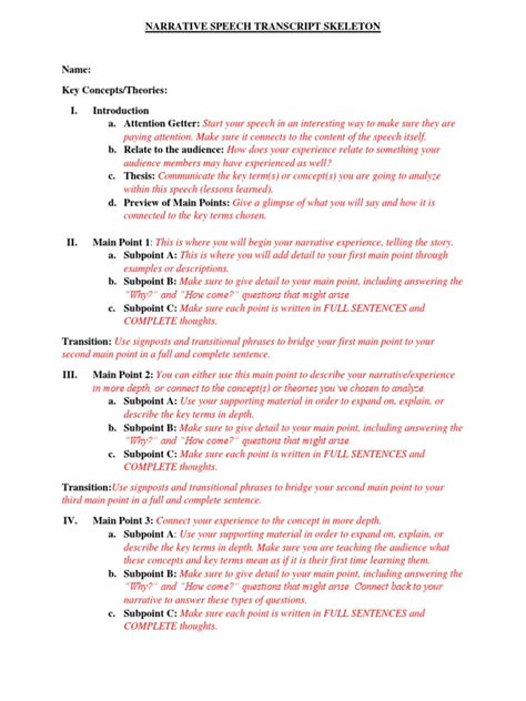 Narrative Speech Transcript Skeleton Pdf Narrative Concept