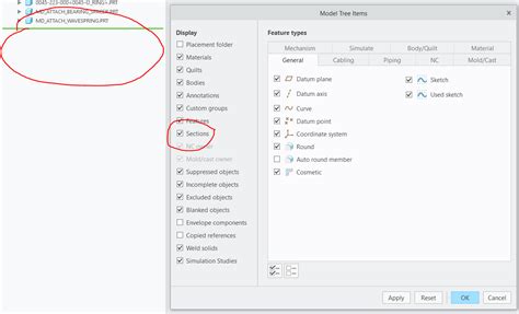 sections not in model tree ptc community