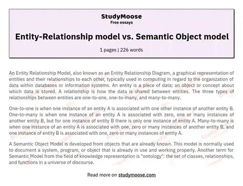 Entity Relationship Model Vs Semantic Object Model Free Essay Example