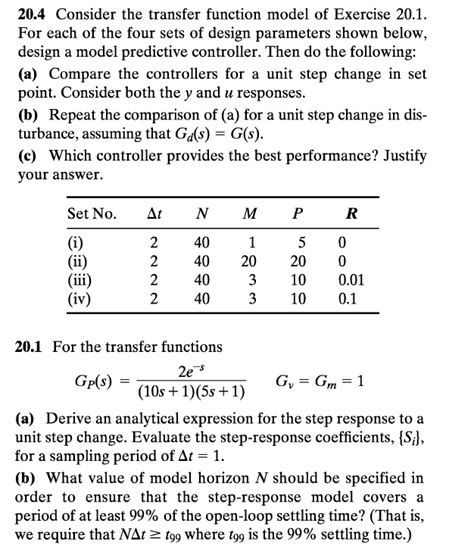 Solved 204 Consider The Transfer Function Model Of Exercise 201 For