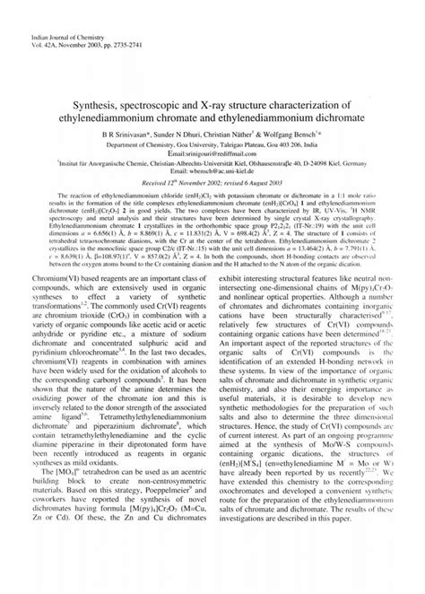 Pdf Synthesis Spectroscopic And X Ray Structure Characterization Of Ethylenediammonium