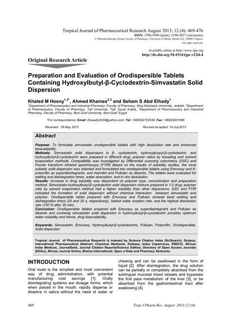 Pdf Preparation And Evaluation Of Orodispersible Tablets Containing Hydroxylbutyl Beta