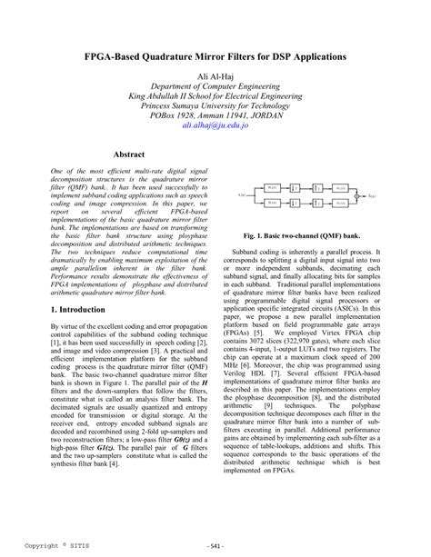 pdf fpga based quadrature mirror filters for dsp applications