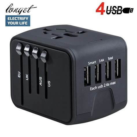 LONGET Travel Adapter International Universal Power Adapter All In One With 3 4A 4 USB Worldwide