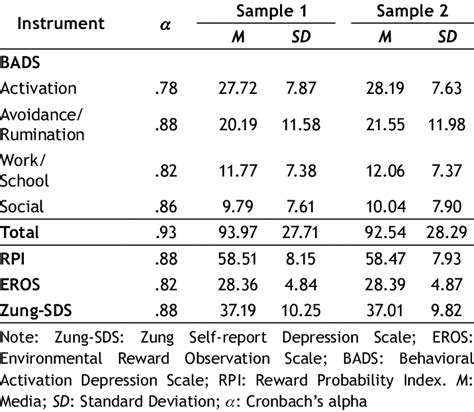Statistics And Internal Consistency Coefficients Of The Instruments For